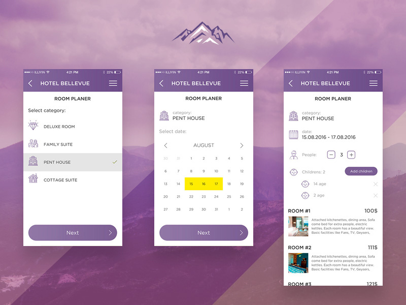 Interface utilisateur de l’application Mountain | Modèles PSD gratuits
