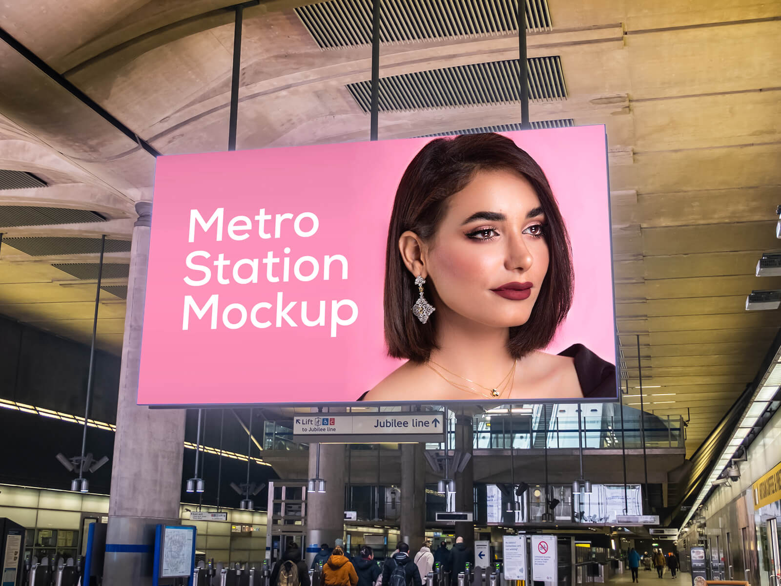 Metro Station Hanging Billboard Mockup | Free PSD Templates