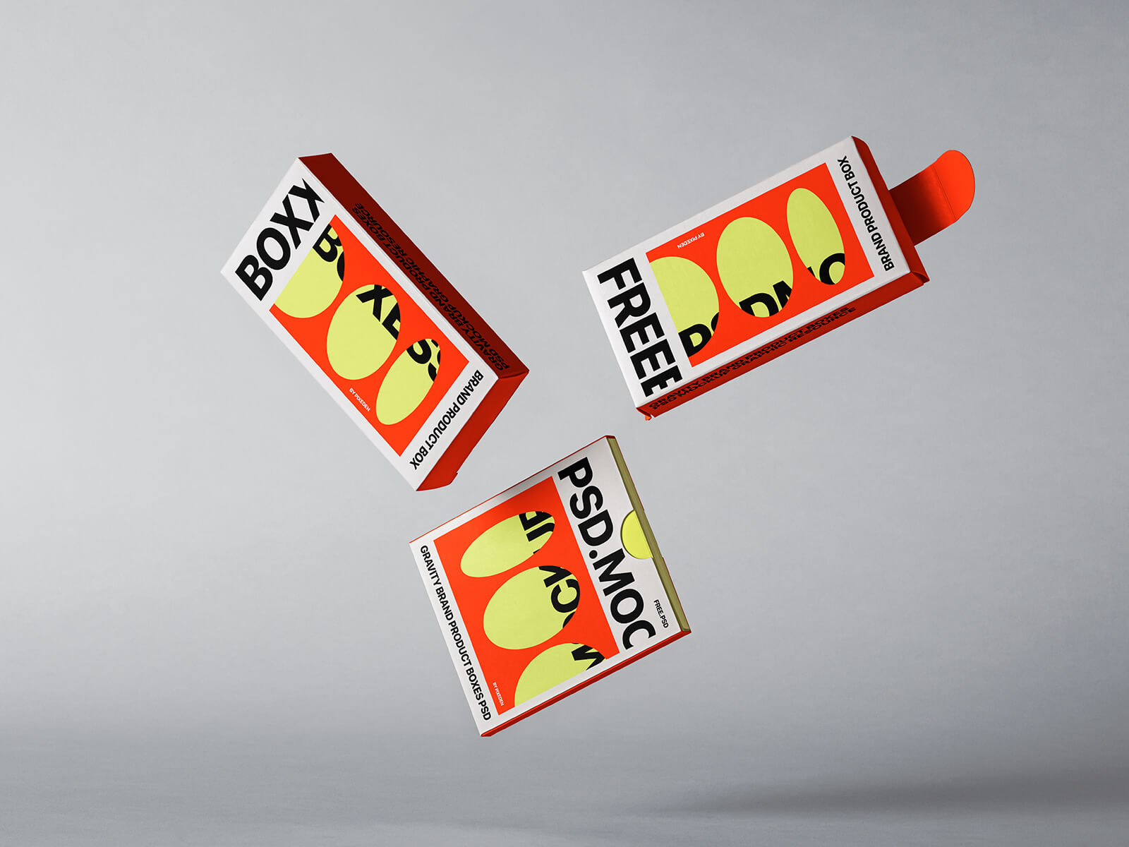 Gravity Product Packaging Boxes Mockup | Free PSD Templates