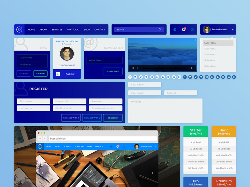 Blue UI Kit | Free PSD Templates
